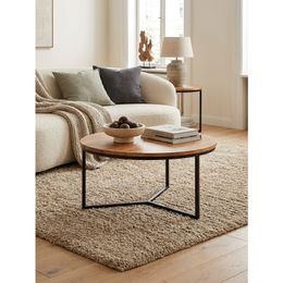KADIMA DESIGN Couchtisch Rund Klein aus Akazie Massivholz mit Metall Design, 60x60x38 cm