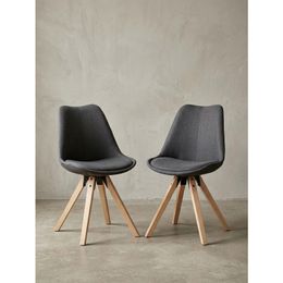 KADIMA DESIGN Esszimmerstuhl 2er Set Stoffbezug mit Holzgestell R&uuml;ckenlehne Retro gepolstert, Anthrazit 49x52x87 cm