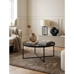 KADIMA DESIGN Couchtisch mit Marmoroptik und Metall-Gestell, Rund, Schwarz 80x80x35 cm