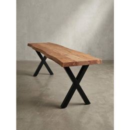 KADIMA DESIGN Esszimmerbank Massivholz Metall Baumkante X-Beine, Akazie 180x40x46 cm