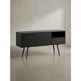 KADIMA DESIGN Sideboard &ndash; Schwarz/Eiche-Dekor, 140x75x40 cm, mit 2 T&uuml;ren, Schublade, offenes Fach