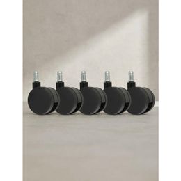 KADIMA DESIGN B&uuml;rostuhlrollen 5er-Set Polyurethan Schwarz &Oslash;60mm 11mm-Stift f&uuml;r Weichboden