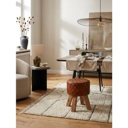 KADIMA DESIGN Sitzhocker &ndash; Echtleder/Massivholz, 35x46x35 cm, rund, Turnbock-Design