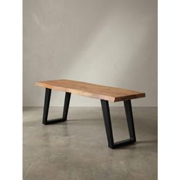 KADIMA DESIGN Sitzbank &ndash; Akazie Massivholz/Metall, 120x40x45,5 cm, mit Baumkante, U-Beine