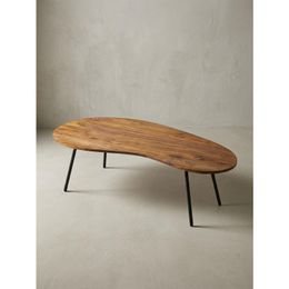 KADIMA DESIGN Couchtisch aus Massivholz &ndash; organische Form mit Metallbeinen, Dunkelbraun 63x122x36 cm