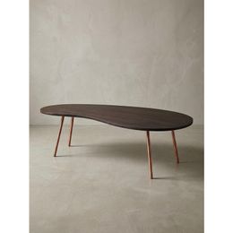KADIMA DESIGN Couchtisch aus Massivholz &ndash; organische Form mit Metallbeinen, Grau 63x122x34 cm
