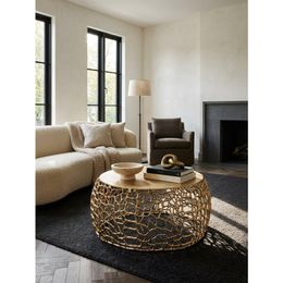 KADIMA DESIGN Couchtisch Aluminium Rund mit Ast-Struktur, Gold 66x66x30 cm