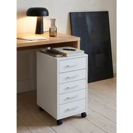 KADIMA DESIGN Rollcontainer Holz 5 Schubladen Schmal Mit Rollen, Wei&szlig; 33x38x63 cm