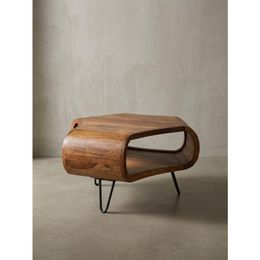 KADIMA DESIGN Couchtisch Braun Sheesham Massivholz mit Ablage 55x55x38 cm, Metallgestell Retro