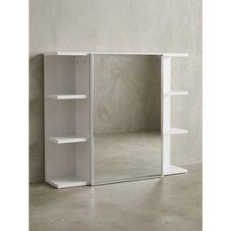 KADIMA DESIGN H&auml;ngeschrank Wei&szlig; 80x64,5x20 cm aus Spanplatte mit Spiegelt&uuml;r und offenen F&auml;chern