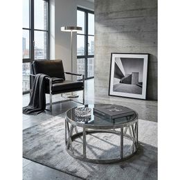 KADIMA DESIGN Couchtisch Glas Metall, Silber, Modernes Design, 60x60x30 cm
