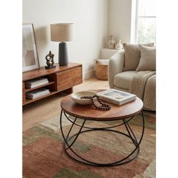 KADIMA DESIGN Couchtisch Braun Sheesham Massivholz Metall 60x40x60 cm Rund Modern Industrial