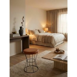 KADIMA DESIGN Sitzhocker &ndash; Echtleder/Metall, 35x48x35 cm, rund, modern