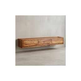 KADIMA DESIGN Lowboard Massivholz Modern Stil 160x25x35 cm H&auml;ngend Braun mit Stauraum