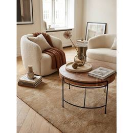 KADIMA DESIGN Couchtisch Akazie Massivholz/Metall Rund 62x40x62 cm mit Metallbeinen Industrial