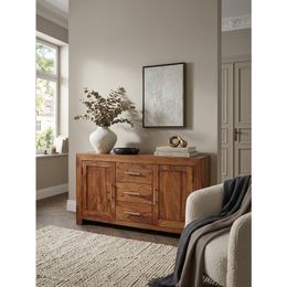 KADIMA DESIGN Sideboard &ndash; Massivholz, 118 cm, 3 Schubladen, 2 T&uuml;ren, Landhausstil