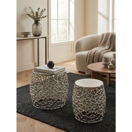 KADIMA DESIGN Satztisch Set &ndash; rund, Aluminium Silber, Aststruktur, 2-teilig, modern