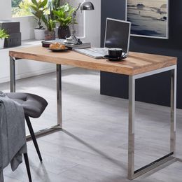 KADIMA DESIGN Schreibtisch Massivholz Metallbeine Landhausstil GUNA, Akazie 60x120x76 cm