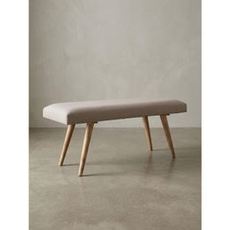 KADIMA DESIGN Sitzbank Stoff Massivholz Retro Stil gepolstert, Beige 117x38x51 cm