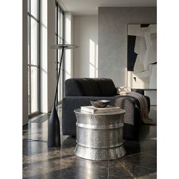 KADIMA DESIGN Couchtisch rund in Silber, Aluminium, orientalisches Design, 62x41x62cm