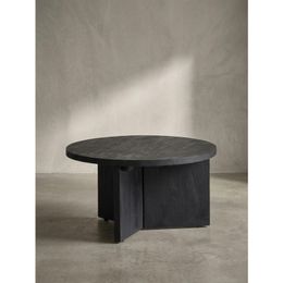 KADIMA DESIGN Couchtisch rund in Schwarz, aus Massivholz Mango, 60x60x33cm, Dreibein-Design, Niedrig, Modern, mit Naturholzmaserung