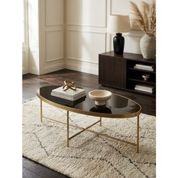 KADIMA DESIGN Couchtisch Schwarz aus Glas, Oval, mit Goldfarbenem Metallgestell, 110x56 cm