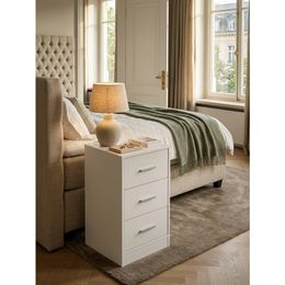KADIMA DESIGN Nachttisch Holz 3 Schubladen Extra Hoch FOGGIA, Wei&szlig; 38x35x68 cm