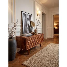 KADIMA DESIGN Lowboard Massivholz Modern Stil 92x44x35 cm mit Klappt&uuml;r