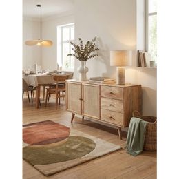 KADIMA DESIGN Sideboard &ndash; Mango Massivholz/Rattan, 140x75x40 cm, 3 Schubladen, 2 T&uuml;ren