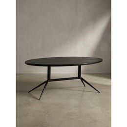 KADIMA DESIGN Couchtisch Oval in Schwarz aus Mango Massivholz und Metall, 90x50x35 cm mit nat&uuml;rlicher Holzmaserung