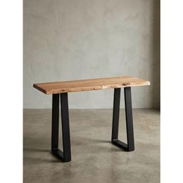 KADIMA DESIGN Konsolentisch &ndash; Akazie Massivholz, 120 cm breit, 2 Metallbeine, mit Baumkante, Landhausstil
