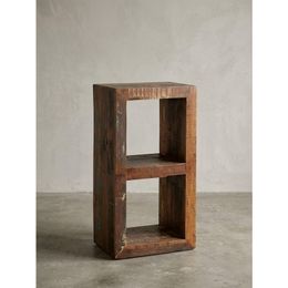 KADIMA DESIGN Regal Massivholz 2 Ebenen Cubeform Shabby-Chic KALKUTTA, Dunkelbraun 45x35x90 cm