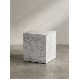 KADIMA DESIGN Couchtisch MONOBLOC in Hochglanz mit Marmor-Optik, W&uuml;rfelform, Wei&szlig; 40x40x45 cm