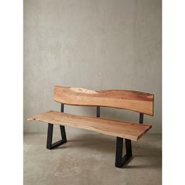 KADIMA DESIGN Esszimmerbank Massivholz Baumkante mit Lehne, Akazie 160x60x84 cm