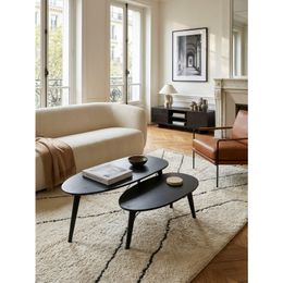 KADIMA DESIGN Couchtisch 2er Set Massivholz Nierenform Retro, Schwarz 100x50x42 cm