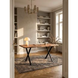 KADIMA DESIGN Schreibtisch Massivholz Baumkante X-Gestell, Akazie 160x80x76 cm