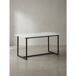 KADIMA DESIGN Esstisch Marmoroptik Metall Rechteckig Modern Klein, Wei&szlig; 200x90x76 cm