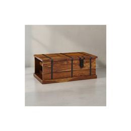 KADIMA DESIGN Couchtisch Massivholz Truhentisch mit integriertem Weinregal und Stauraum 100x60x40cm