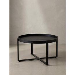 KADIMA DESIGN Couchtisch Schwarz Mango Massivholz Metall, Rund mit erh&ouml;htem Rand, 60x60x35 cm