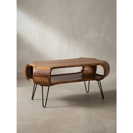 KADIMA DESIGN Couchtisch Rechteckig in Massivholz und Metall 100x60x47cm mit Stauraum und Haarnadelbeinen