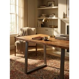 KADIMA DESIGN Schreibtisch Massivholz Baumkante mit Trapezgestell, Akazie 200x100x76 cm