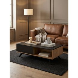 KADIMA DESIGN Couchtisch in Schwarz und Eiche-Dekor, MDF, mit Stauraum, Schubladen, Metallbeine, 110x60x38 cm