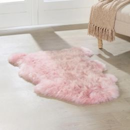 Echter rosa Schaffell-Teppich, seidig, nat&uuml;rlich, weich und flauschig, echte Wolle
