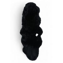 Echter Schaffell-Teppich, schwarz, doppelt, nat&uuml;rlich, flauschig, seidig weich, echte Wolle