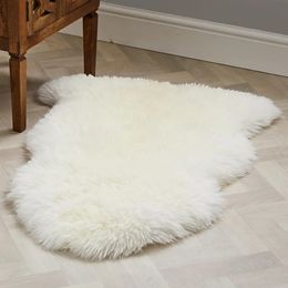 Echter elfenbeinfarbener Schaffell-Teppich, seidig, nat&uuml;rlich, weich und flauschig, echte Wolle