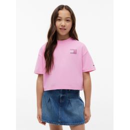 Tommy Hilfiger M&auml;dchen T-Shirtpink daisy, Gr. 5, unifarben, Single Jersey, Obermaterial: 100% Baumwolle, Shirts, Rundhalsausschnitt, mit