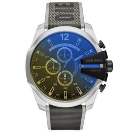 Diesel DZ4523 MEGA CHIEF Chrono Oversize 54mm Leder Schwarz Grau Herrenarmbanduhr