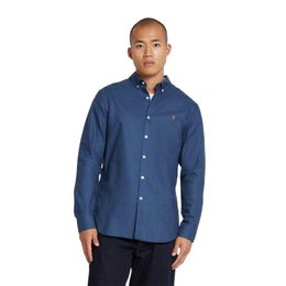 Farah - Button-Down-Hemd f&uuml;r Herren, Oxford-Stil, Lang&auml;rmlig (Tiefblau)