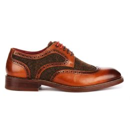 Justin Reess Herren beige Leder-Tweed-Brogue-Schuhe &ndash; Arlo