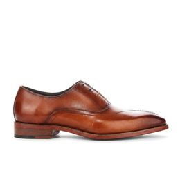 Justin Reess Herren beige Leder-Kreuzstich mit Fu&szlig;kappe Oxford-Schuhe &ndash; Jett